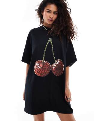 ASOS DESIGN cherry leopard graphic oversized t-shirt mini dress in ...