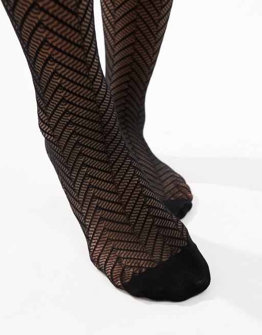ASOS DESIGN chevron pattern tights in black | ASOS