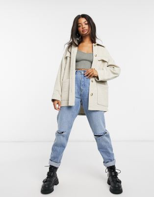 ASOS DESIGN chevron shacket in cream | ASOS