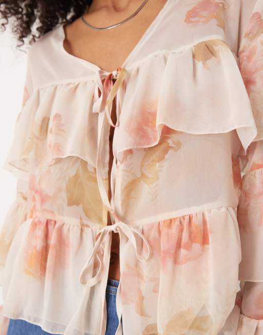 ASOS DESIGN chiffon boho ruffle blouse in floral print | ASOS