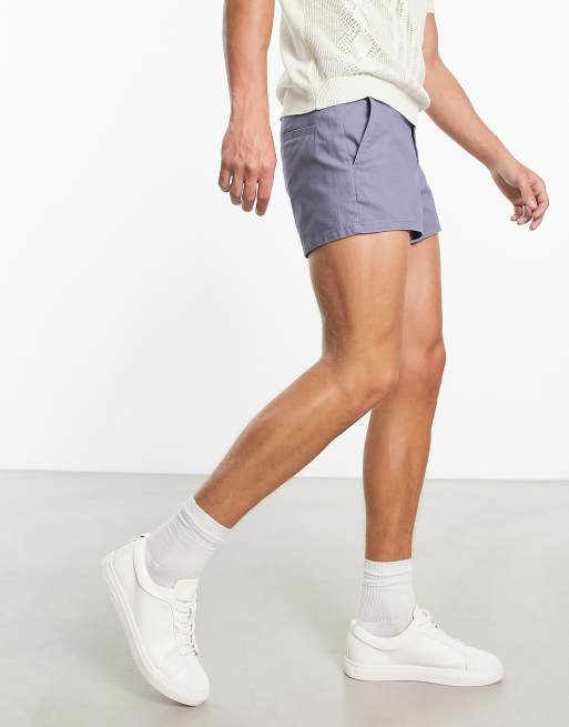 ASOS DESIGN chino shorts in extreme shorter length in gray | ASOS