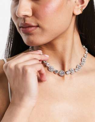 ASOS DESIGN – Choker-Halskette in Silber mit eingefassten ...