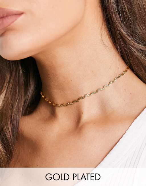Asos Design Chokerkorte Ketting Verguld Met 14k Goud Met Kronkelende