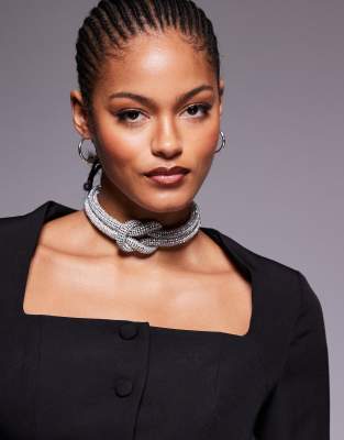ASOS DESIGN choker necklace with crystal knot design in silver tone | ASOS