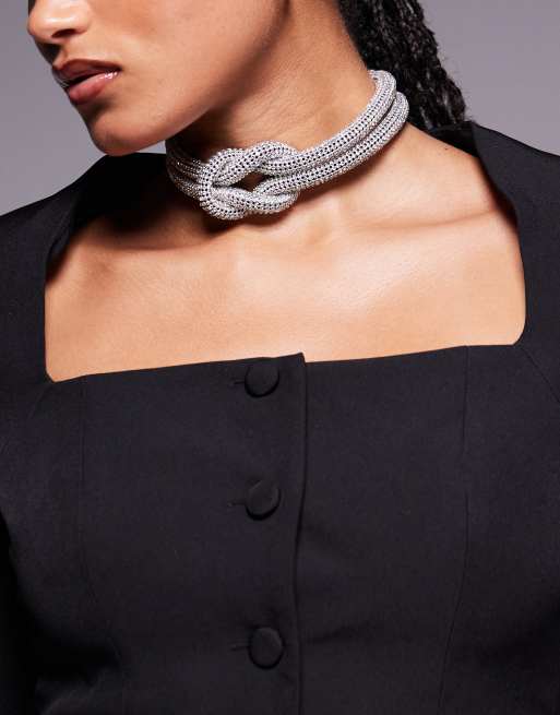 ASOS DESIGN choker necklace with crystal knot design in silver tone | ASOS