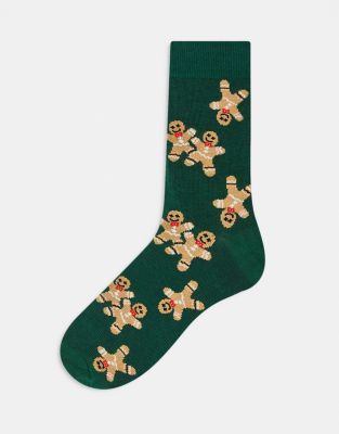 ASOS DESIGN christmas gingerbread men sock in green | ASOS