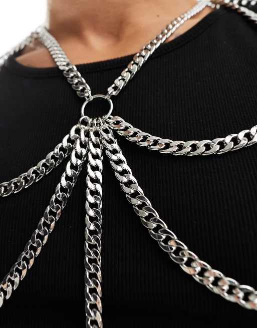 ASOS DESIGN chunky chain body harness in silver tone | ASOS