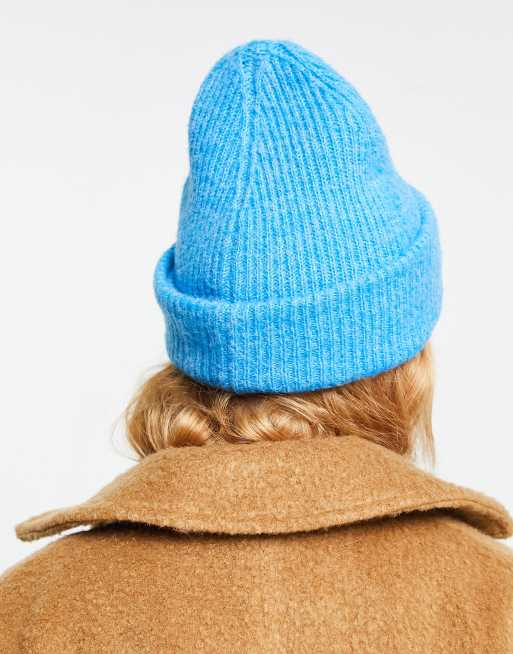 ASOS DESIGN chunky double roll beanie in blue | ASOS