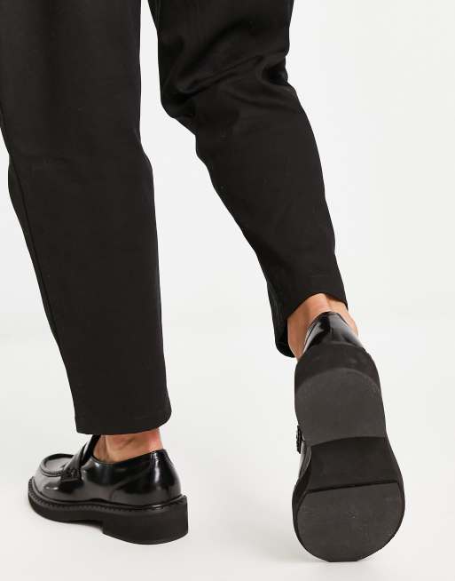 ASOS DESIGN chunky loafers in black polished leather | ASOS