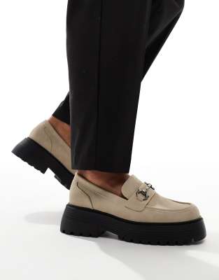 ASOS DESIGN chunky loafers in stone with silver snaffle | ASOS