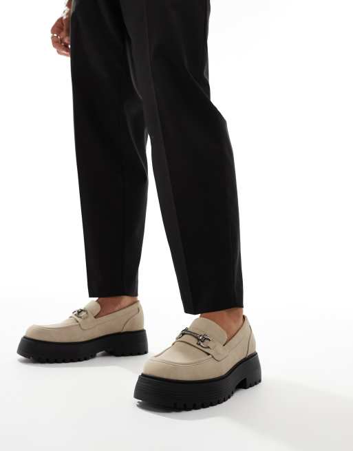 ASOS DESIGN chunky loafers in stone with silver snaffle | ASOS