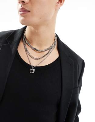 ASOS DESIGN chunky molten chain 3 pack pendant necklaces in silver | ASOS