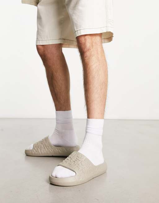ASOS DESIGN chunky slides with texture in stone | ASOS