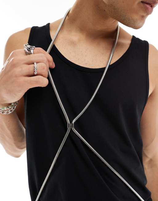 ASOS DESIGN chunky snake chain body harness in silver tone | ASOS
