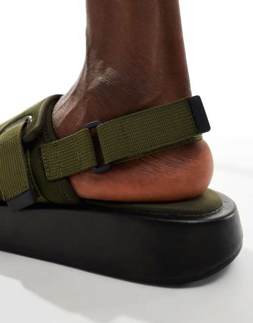 ASOS DESIGN chunky tech sliders in black neoprene with silver hardware ...