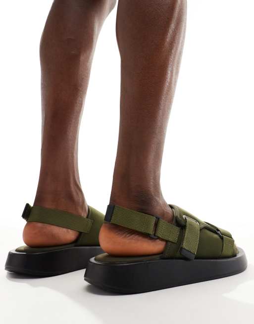 ASOS DESIGN chunky tech sliders in black neoprene with silver hardware ...