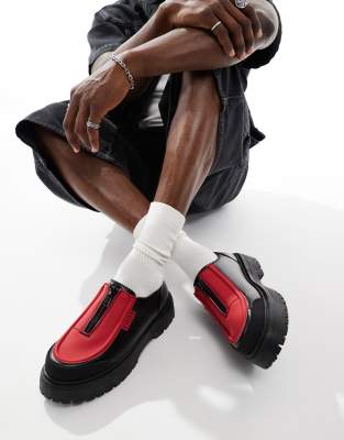 ASOS DESIGN chunky zip up shoes in black with red details | ASOS