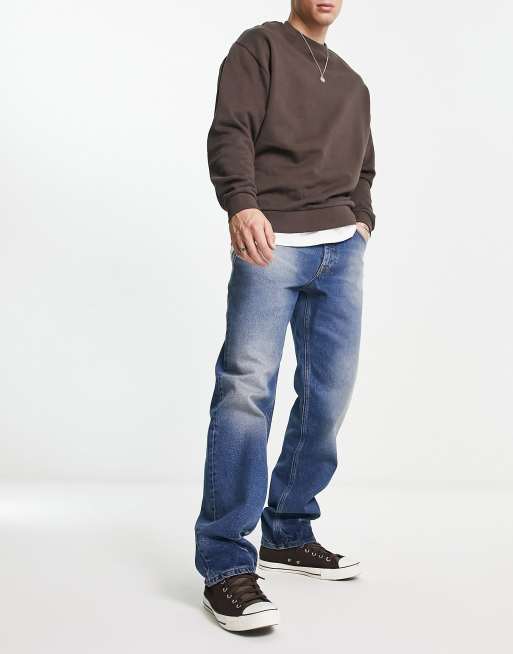 Asos Design Ciemnoniebieskie Jeansy O Prostym Kroju Z Szerokimi