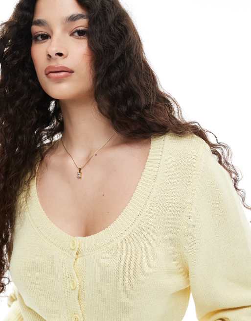 ASOS DESIGN cinched waist cardigan in butter yellow | ASOS