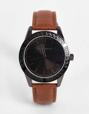 ASOS DESIGN classic watch with black face and leather strap in tan | ASOS