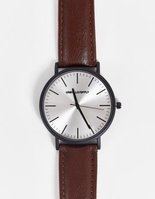 ASOS DESIGN classic watch with matte black case in brown | ASOS