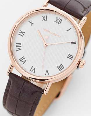 ASOS DESIGN classic watch with rose gold highlights and faux leather ...