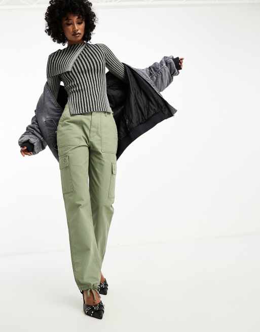 Asos Design Clean Cargo Pants With Tab Detail In Olive Asos