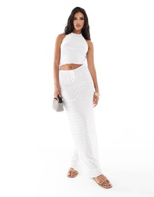 ASOS DESIGN co-ord backless halter top and midi skirt in ivory | ASOS