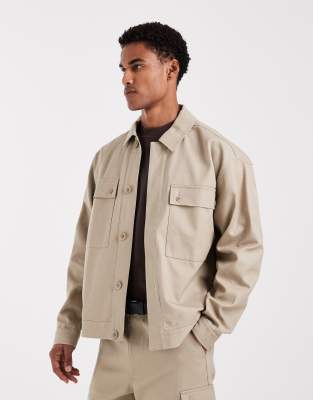 ASOS DESIGN co-ord canvas jacket in beige | ASOS