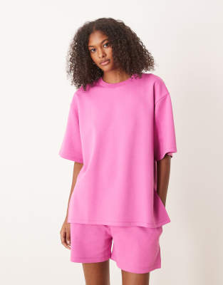ASOS DESIGN co-ord interlock split side t-shirt in pink | ASOS