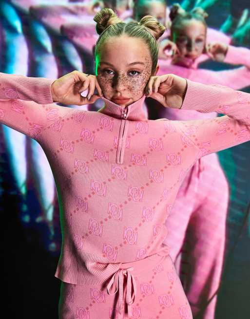 ASOS DESIGN co-ord jumper with zip in monogram pattern in pink | ASOS