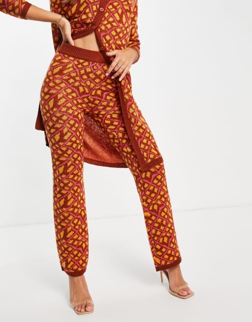 Asos Design Co Ord Knitted Flare Trousers In Wavy Check Asos