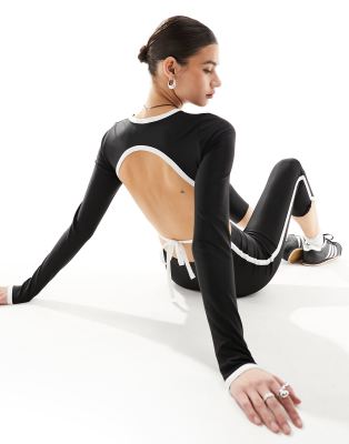 ASOS DESIGN co-ord long sleeve backless top with contrast tipping in ...