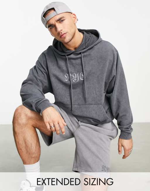 ASOS DESIGN co-ord oversized hoodie in black vintage wash with NYC embroidery | ASOS