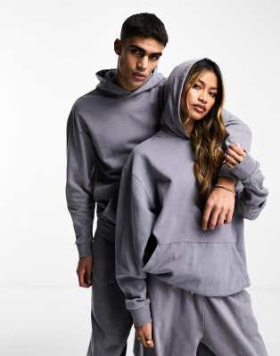 ASOS DESIGN co-ord oversized hoodie in washed charcoal with panel details | ASOS