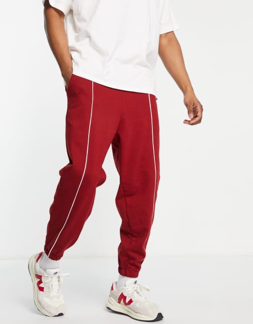 Asos Design Co Ord Oversized Joggers With Piping In Burgundy Asos