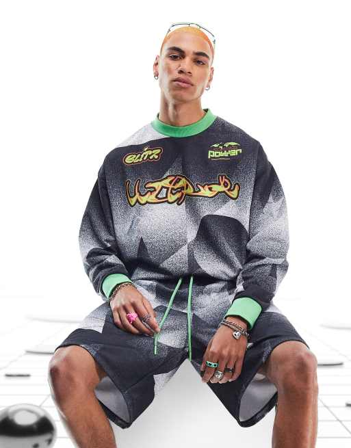 Asos Design Co Ord Oversized Sweatshirt In Black All Over Print With