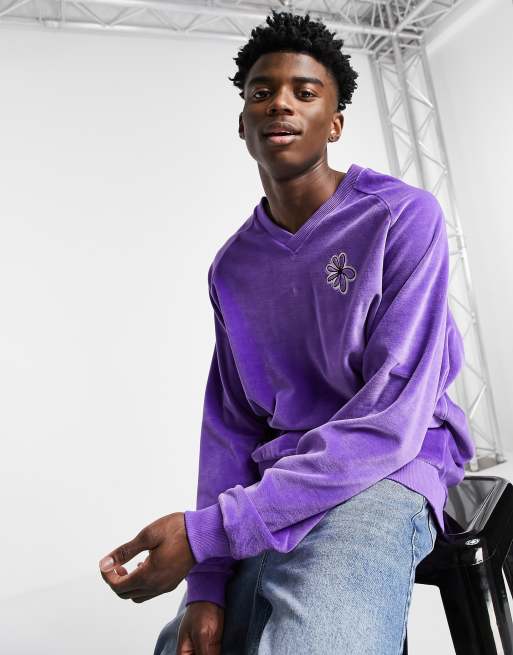 Asos Design Co Ord Oversized Sweatshirt In Mismatch Velour Colours With