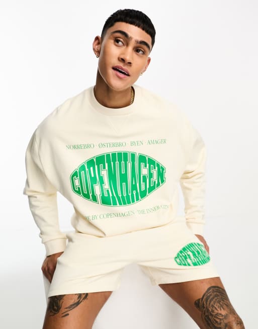 Asos Design Co Ord Oversized Sweatshirt In Off White With Collegiate
