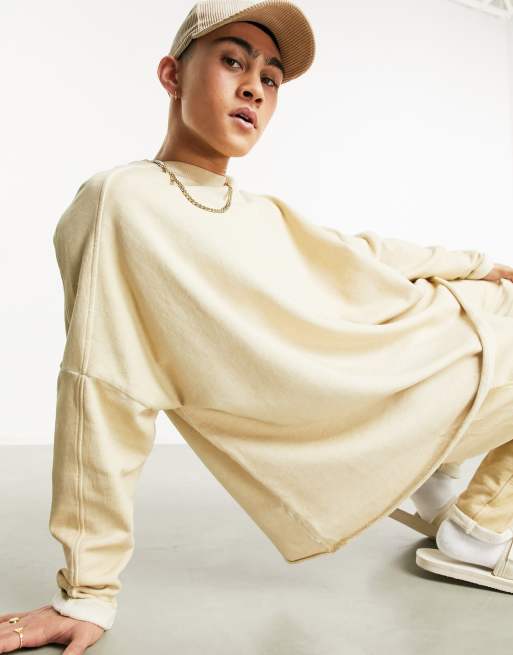 Asos Design Co Ord Oversized Sweatshirt In Washed Beige With Seam