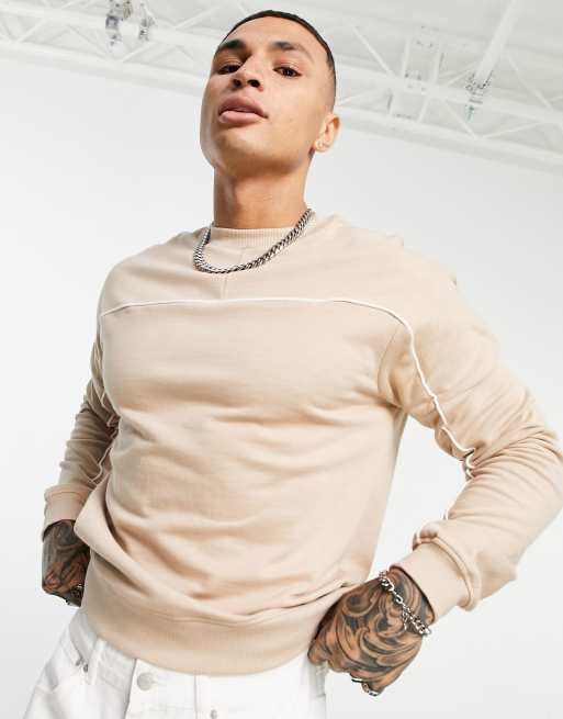 Asos Design Co Ord Oversized Sweatshirt With Piping In Beige Asos