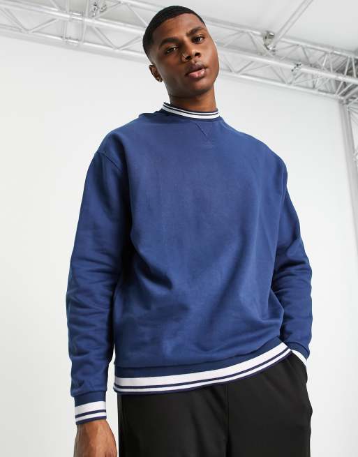 Asos Design Co Ord Oversized Sweatshirt With Tipping In Navy Asos
