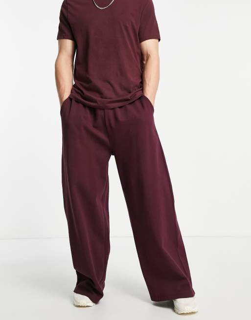 Asos Design Co Ord Oversized Wide Leg Joggers In Burgundy Asos