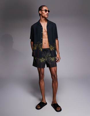 ASOS DESIGN co-ord relaxed revere shirt with palm tree placement print ...