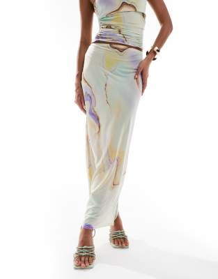 ASOS DESIGN co-ord slinky maxi skirt in marble print | ASOS