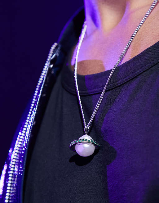 Asos Design Collana Color Argento Con Perla Sintetica 3d E Cristalli