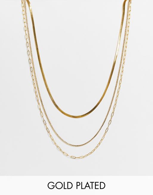Asos Design Collana Multifilo Placcata Oro 14 K Con Catenine Sottili