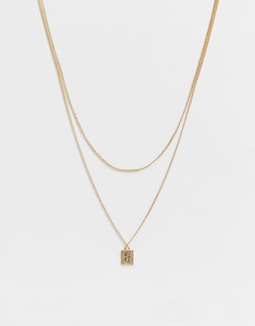 Asos Design Collana Sottile Multifilo 2 Mm Con Ciondolo A Moneta Oro