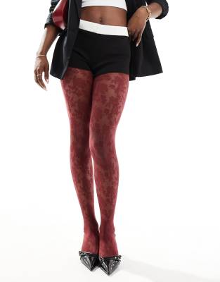 ASOS DESIGN - Collants à fleurs en dentelle - Bordeaux | ASOS