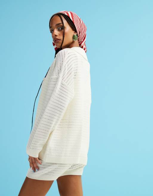 ASOS DESIGN collared open knit cardigan in cream - part of a set | ASOS